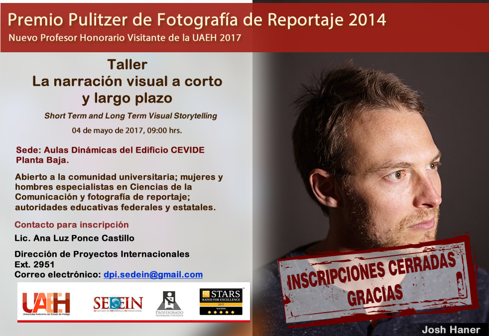 Taller que impartirá Premio Pulitzer:: Josh Haner