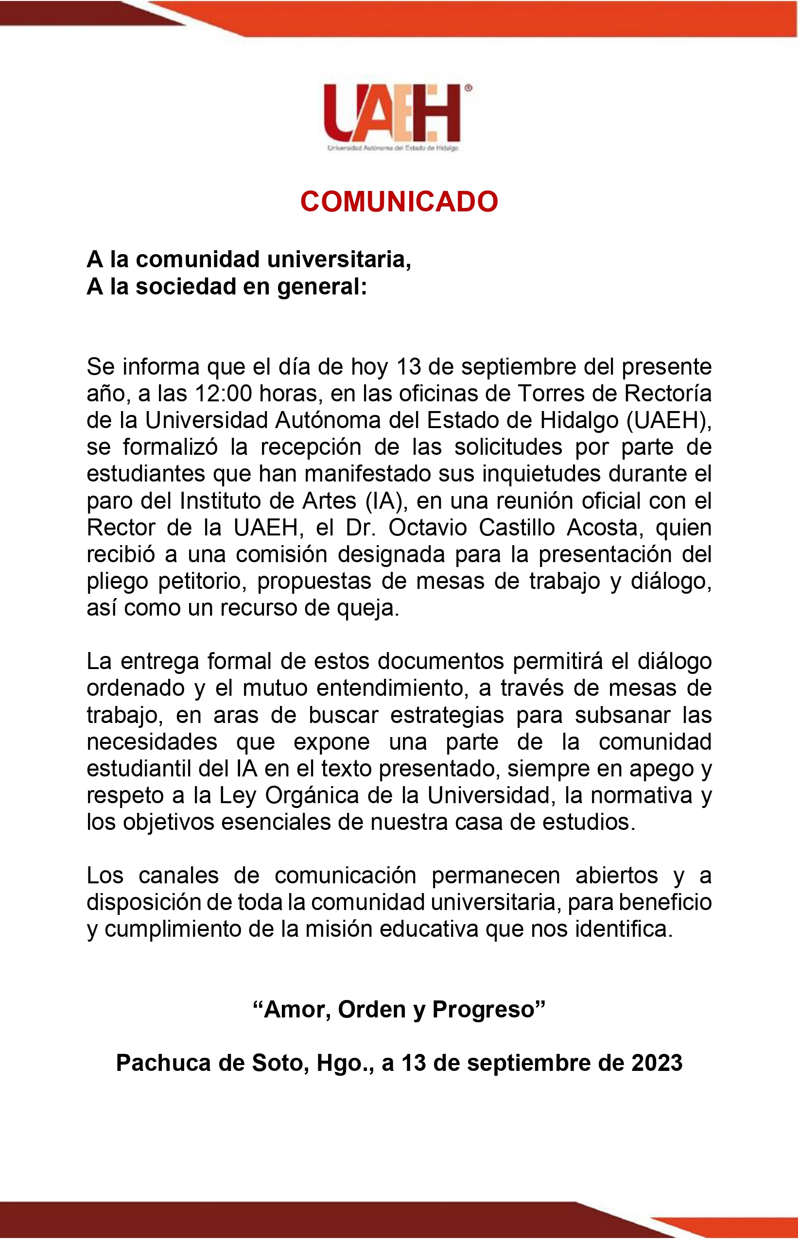 Aviso Institucional :: Comunicado Instituto de Artes